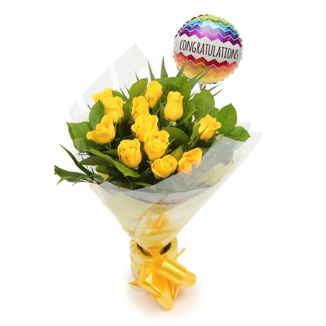 Congratulations Balloon 12 Yellow Roses – Happy Days Factory